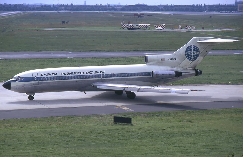 Boeing 727-21 - N329PA_black Pan American titles - black lh nose